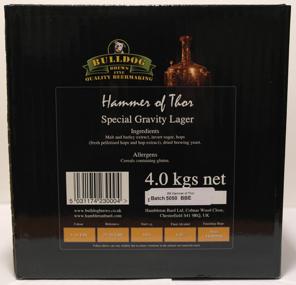 Bulldog Brews Hammer of Thor Special Gravity Lager 23 liter.